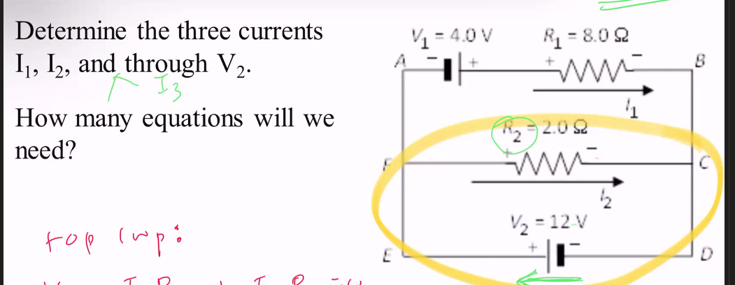 Solved Determine the three currents I1,I2, and through V2. | Chegg.com