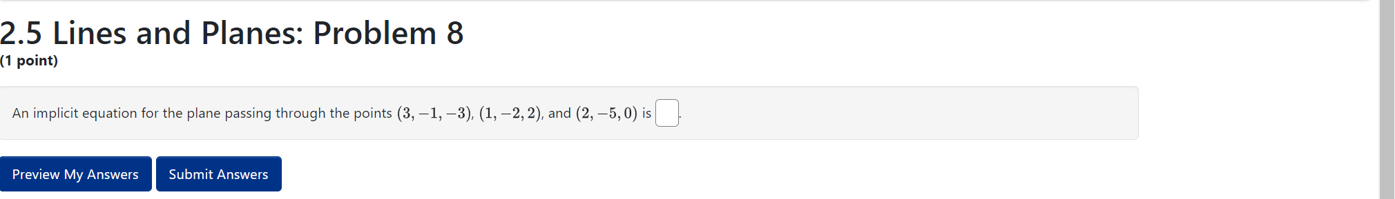 Solved 2.5 Lines and Planes: Problem 8 (1 point) An implicit | Chegg.com