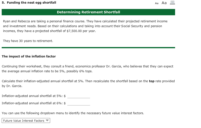 Solved 5. Funding the nest egg shortfall Aa Aa Determining | Chegg.com