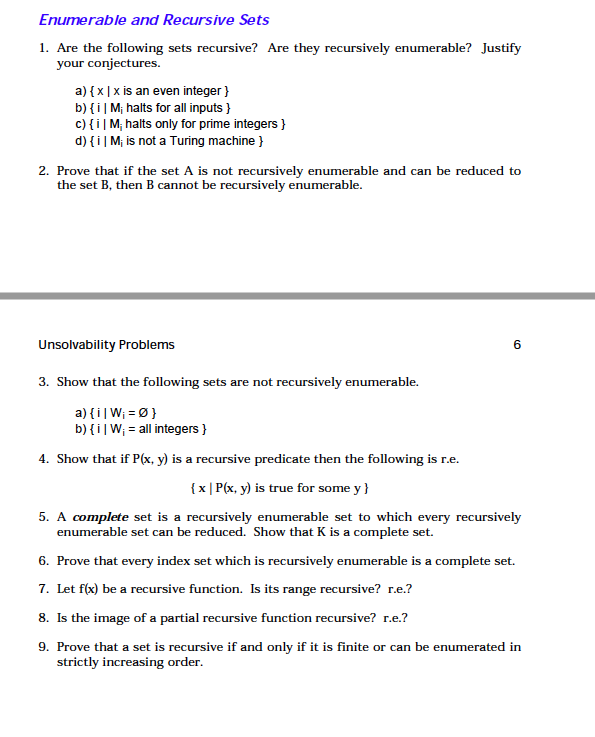 Solved Enumerable And Recursive Sets 1 Are The Following