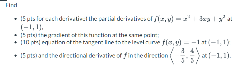 Solved - (5 pts for each derivative) the partial derivatives | Chegg.com