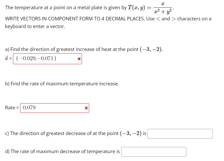 Solved The temperature at a point on a metal plate is given | Chegg.com