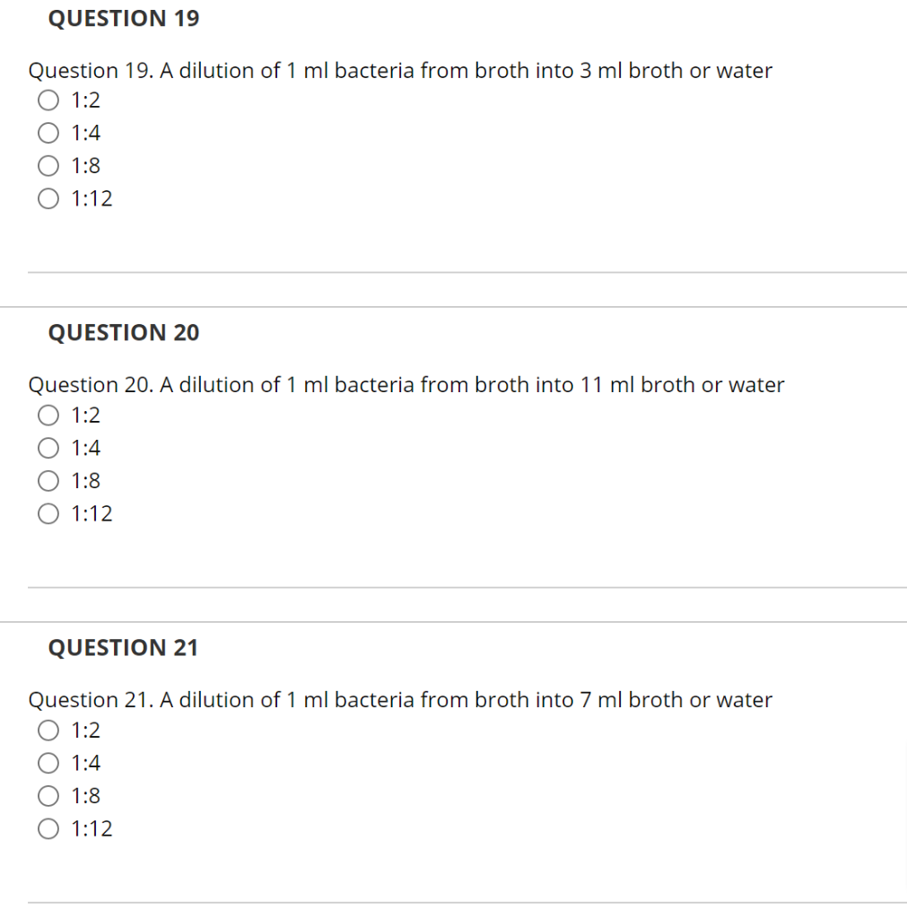 Solved Question 19. A dilution of 1ml bacteria from broth | Chegg.com