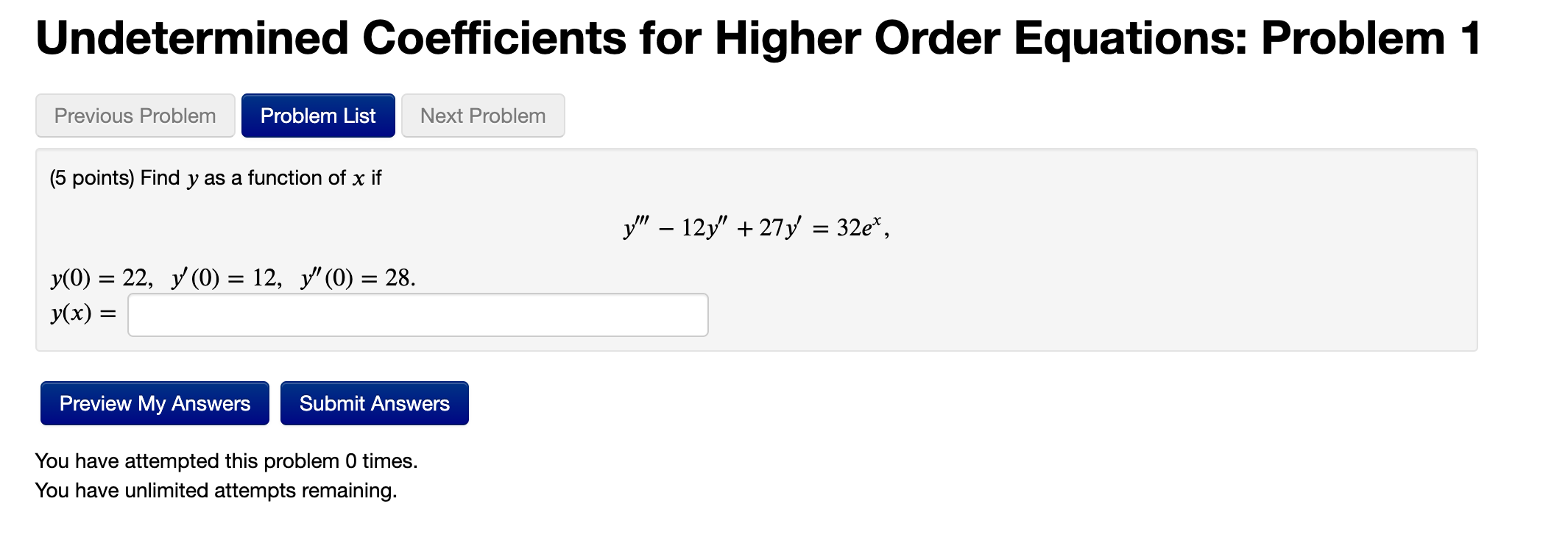 Solved Undetermined Coefficients for Higher Order Equations: | Chegg.com