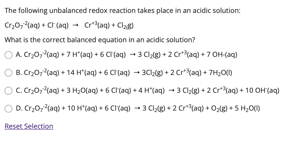 Solved The following unbalanced redox reaction takes place | Chegg.com