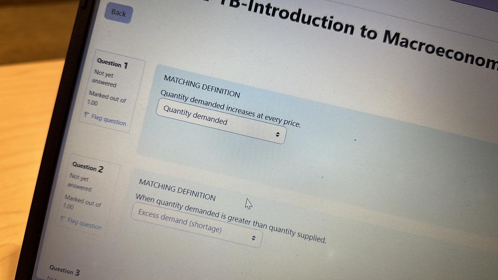 Solved MATCHING DEFINITIONQuantity demanded increases at | Chegg.com