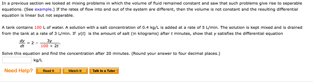 Solved In a previous section we looked at mixing problems in | Chegg.com
