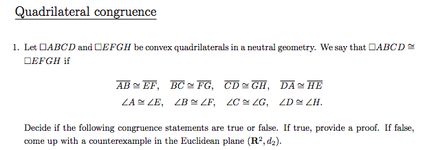 Solved Quadrilateral congruence 1. Let DABCD and DEFGH be | Chegg.com