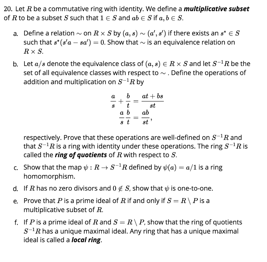 Solved 20. Let R be a commutative ring with identity. We | Chegg.com