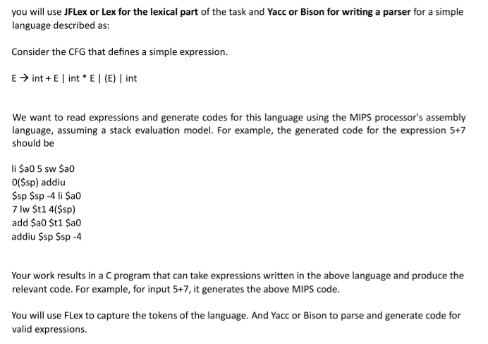 Solved you will use JFLex or Lex for the lexical part of the | Chegg.com