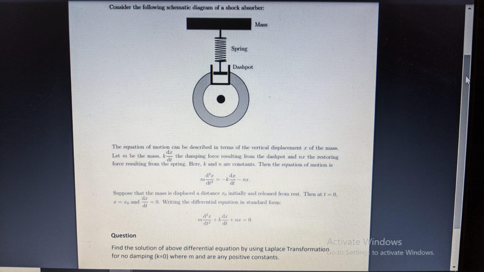 Solved Consider the following schematic diagram of a shock | Chegg.com