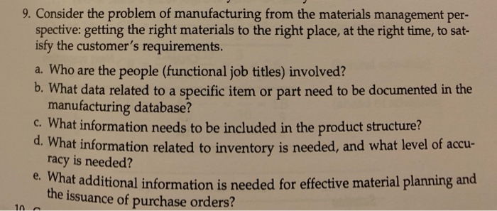 Solved 9. Consider the problem of manufacturing from the | Chegg.com