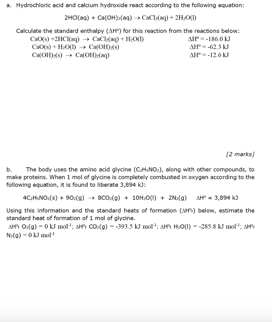Solved a. Hydrochloric acid and calcium hydroxide react | Chegg.com