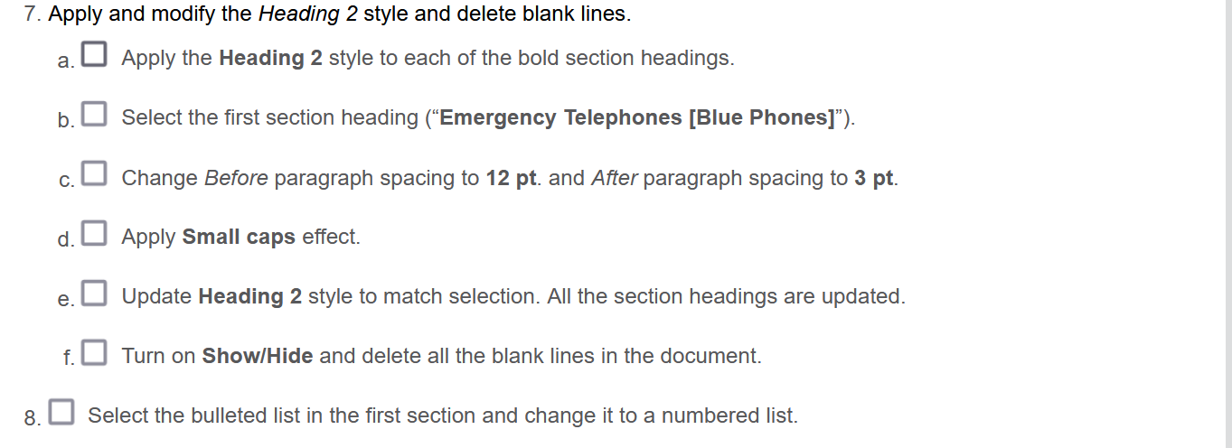 7. Apply and modify the Heading 2 style and delete | Chegg.com