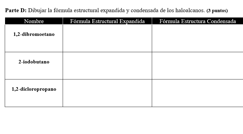 Solved Parte D: Dibujar la fórmula estructural expandida y | Chegg.com