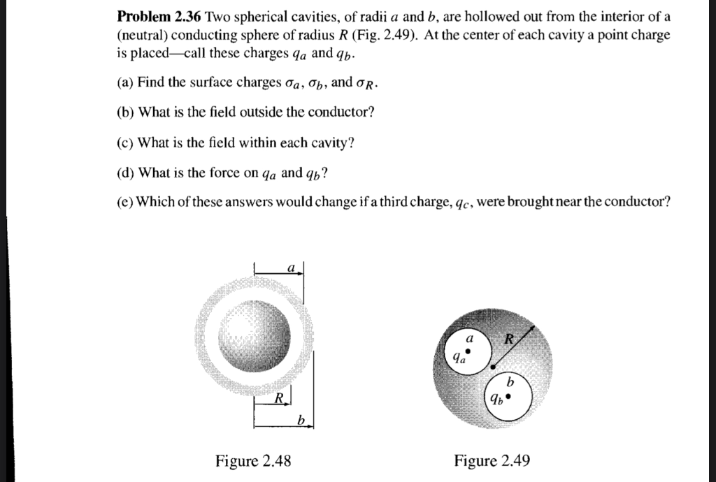 Solved Problem 2.36 Two spherical cavities, of radii a and | Chegg.com