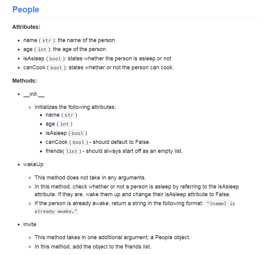 Solved People Attributes: - name ( str ): the name of the | Chegg.com