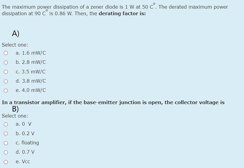 Solved The maximum power dissipation of a zener diode is 1 W | Chegg.com