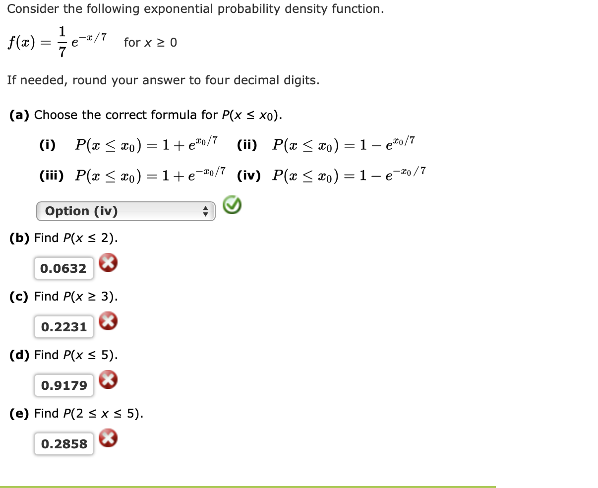 Solved Consider the following exponential probability | Chegg.com