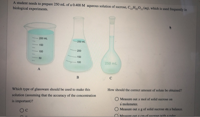 Solved A student needs to prepare 250 mL of a 0.400 M | Chegg.com
