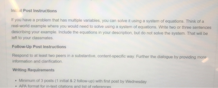 Solved Iniual Post Instructions If you have a problem that | Chegg.com