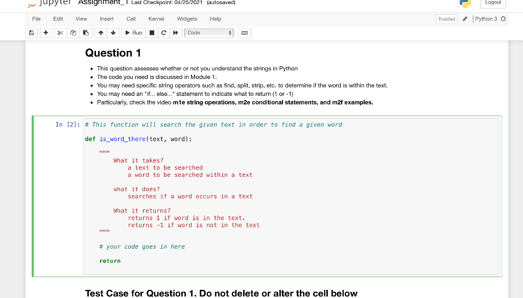 Solved Jupyter Assignment_1 Last Checkpoint: 04/25/2021 | Chegg.com
