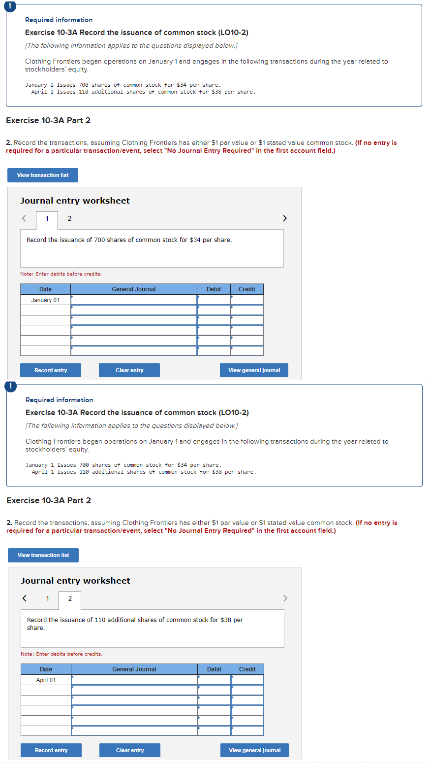 Solved Required information Exercise 10-3A Record the | Chegg.com