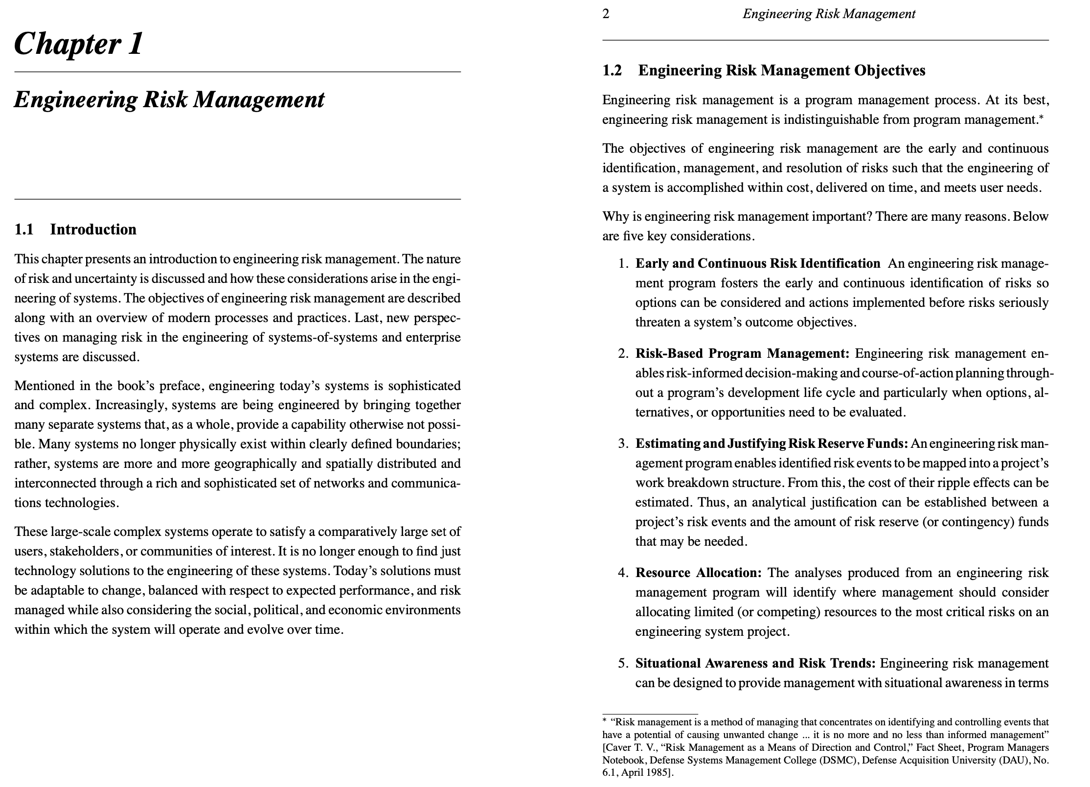 Solved In Section 1.2, engineering risk management was | Chegg.com