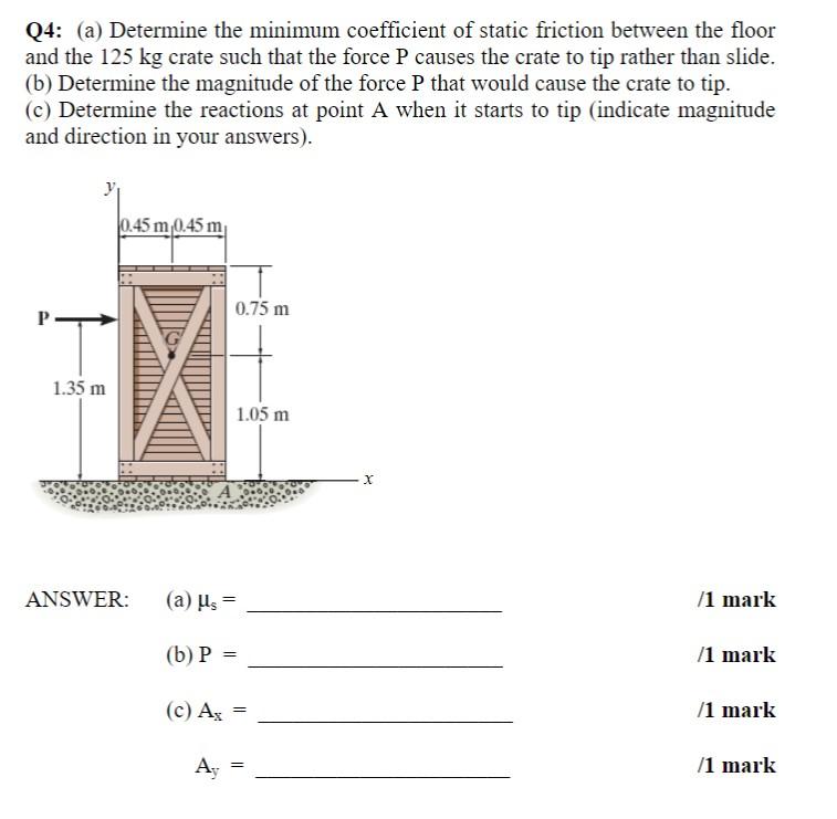 Solved Q4: (a) Determine the minimum coefficient of static | Chegg.com