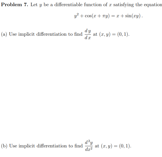 Problem 7. ﻿Let y ﻿be a differentiable function of x | Chegg.com