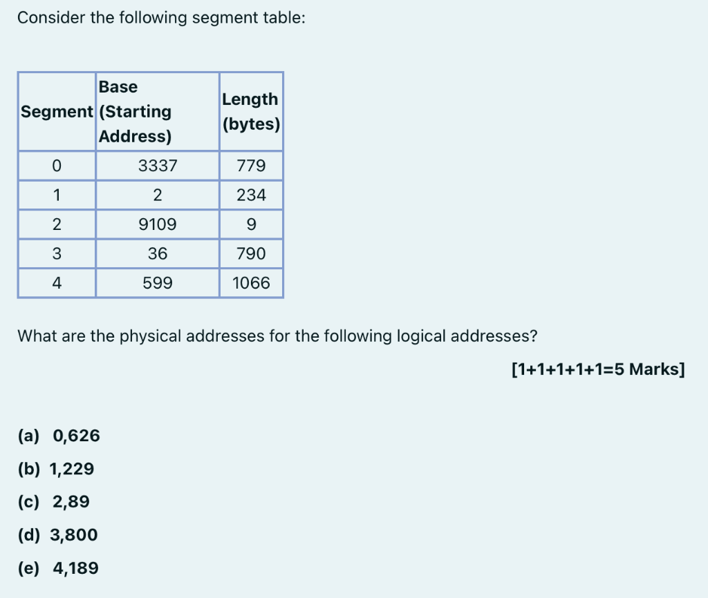 Solved Consider the following segment table: Base Length | Chegg.com