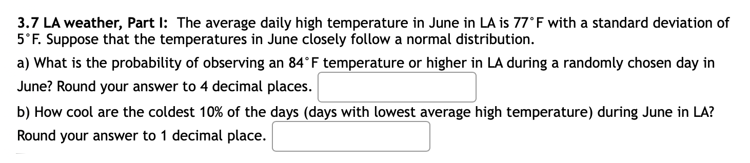 Solved 3.7 LA weather, Part I: The average daily high | Chegg.com