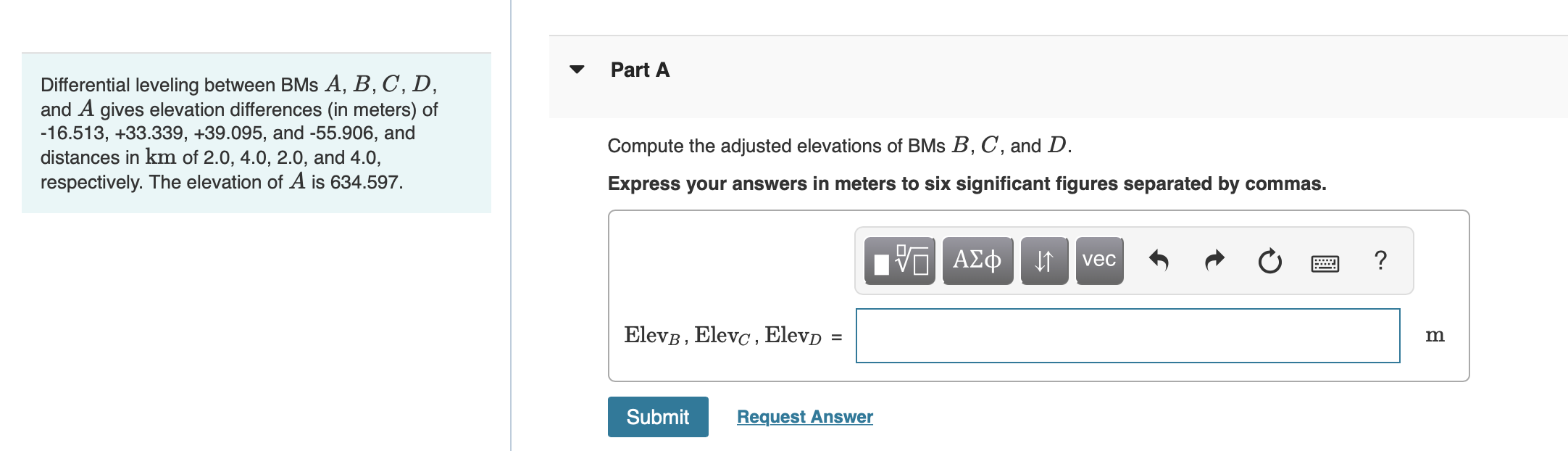 Differential leveling between BMsA,B,C,D, and A gives | Chegg.com