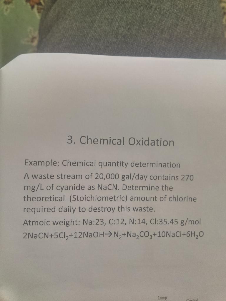 Solved 3. Chemical Oxidation Example: Chemical quantity | Chegg.com