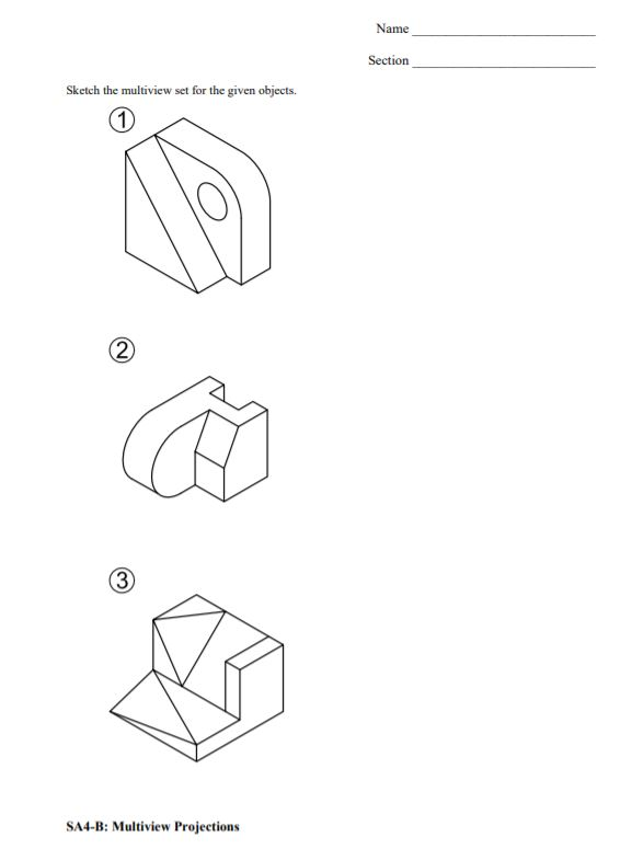 Solved Name Section Sketch The Multiview Set For The Given 