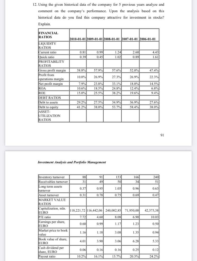 Solved 12. Using the given historical data of the company | Chegg.com