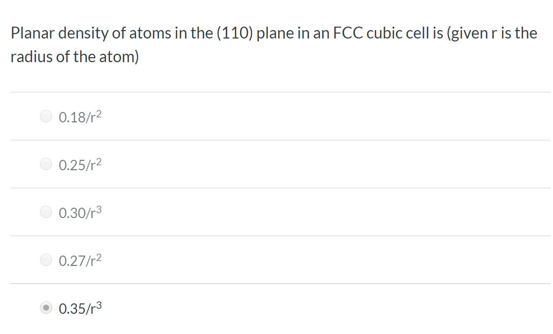 Solved Planar density of atoms in the (110) plane in an FCC | Chegg.com