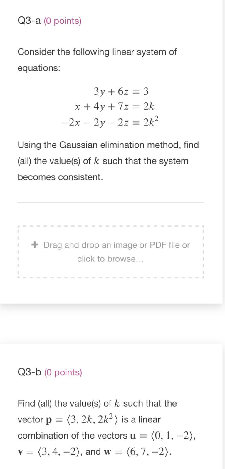 Solved Q3-a (0 points) Consider the following linear system | Chegg.com