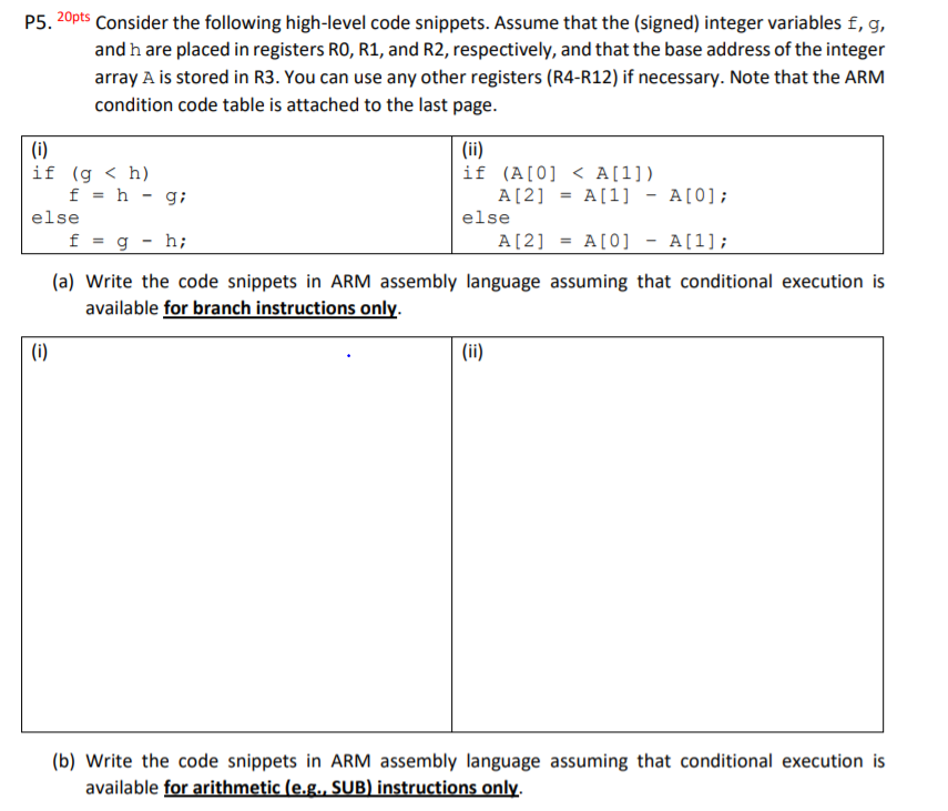 P5. 20pts Consider the following high-level code | Chegg.com