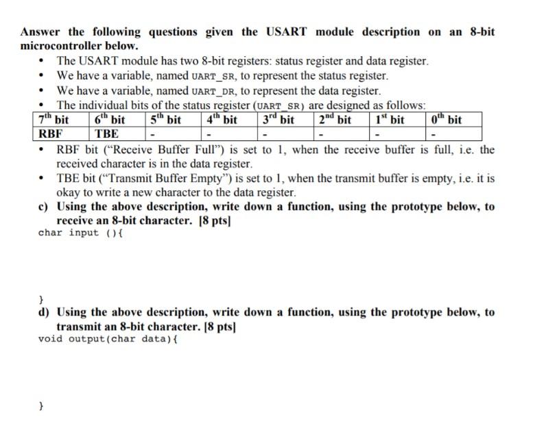 Solved Answer the following questions given the USART module | Chegg.com