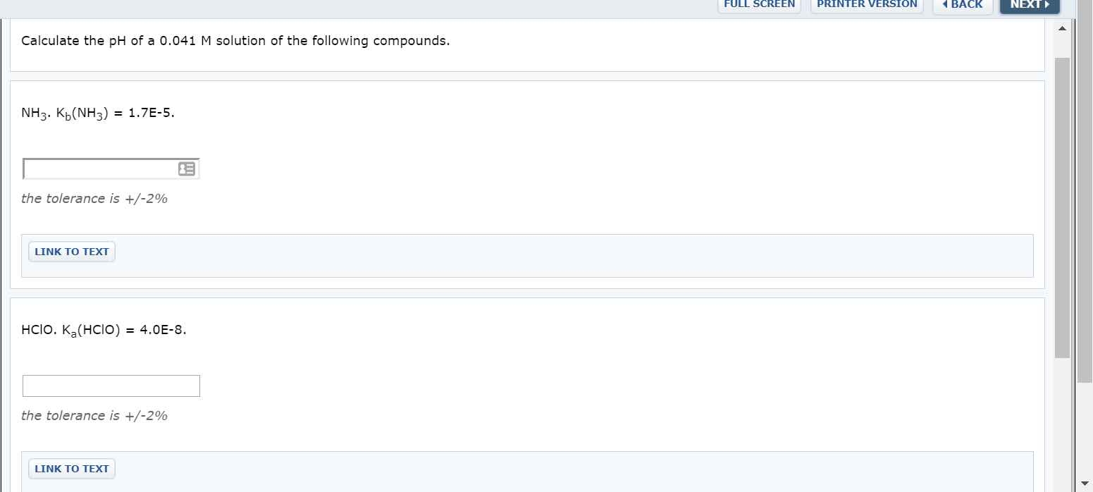 Solved FULL SCREEN PRINTER VERSION BACK NEXT Calculate the | Chegg.com