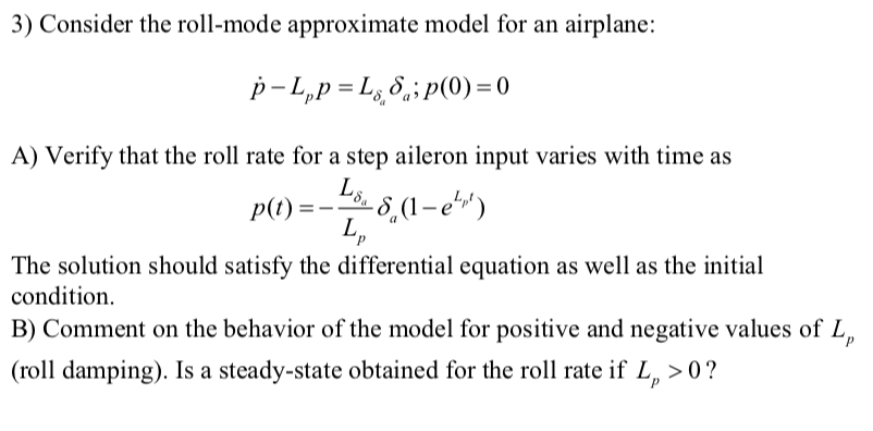 Solved 3) Consider the roll-mode approximate model for an | Chegg.com
