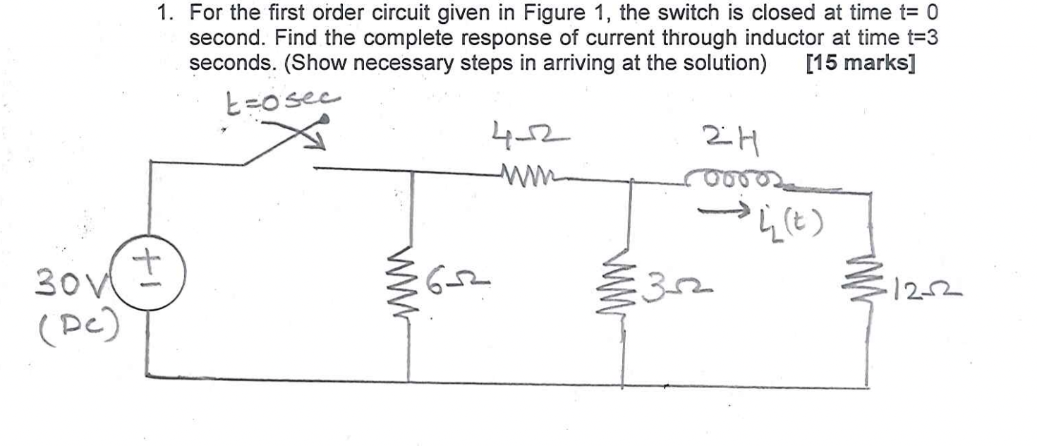 Solved 1. For the first order circuit given in Figure 1, the | Chegg.com