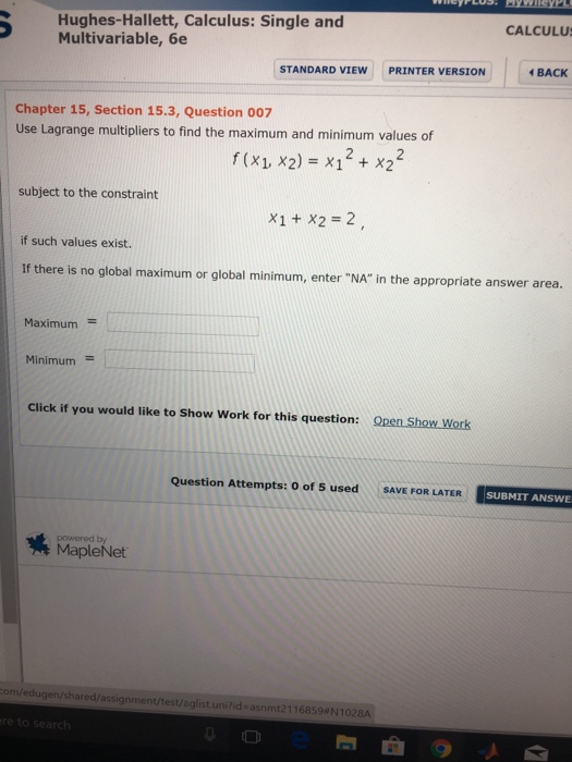 Solved Hughes-Hallett, Calculus: Single and Multivariable, | Chegg.com