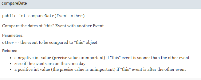 Solved Java program: Event.html describes an Event class | Chegg.com
