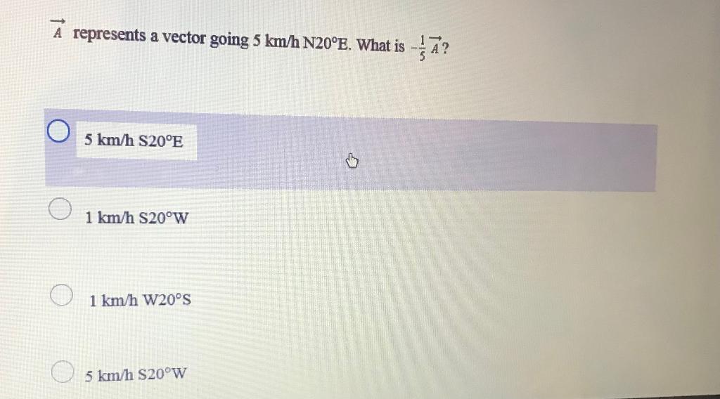 Solved A represents a vector going 5 km/h N20°E. What is Ā? | Chegg.com