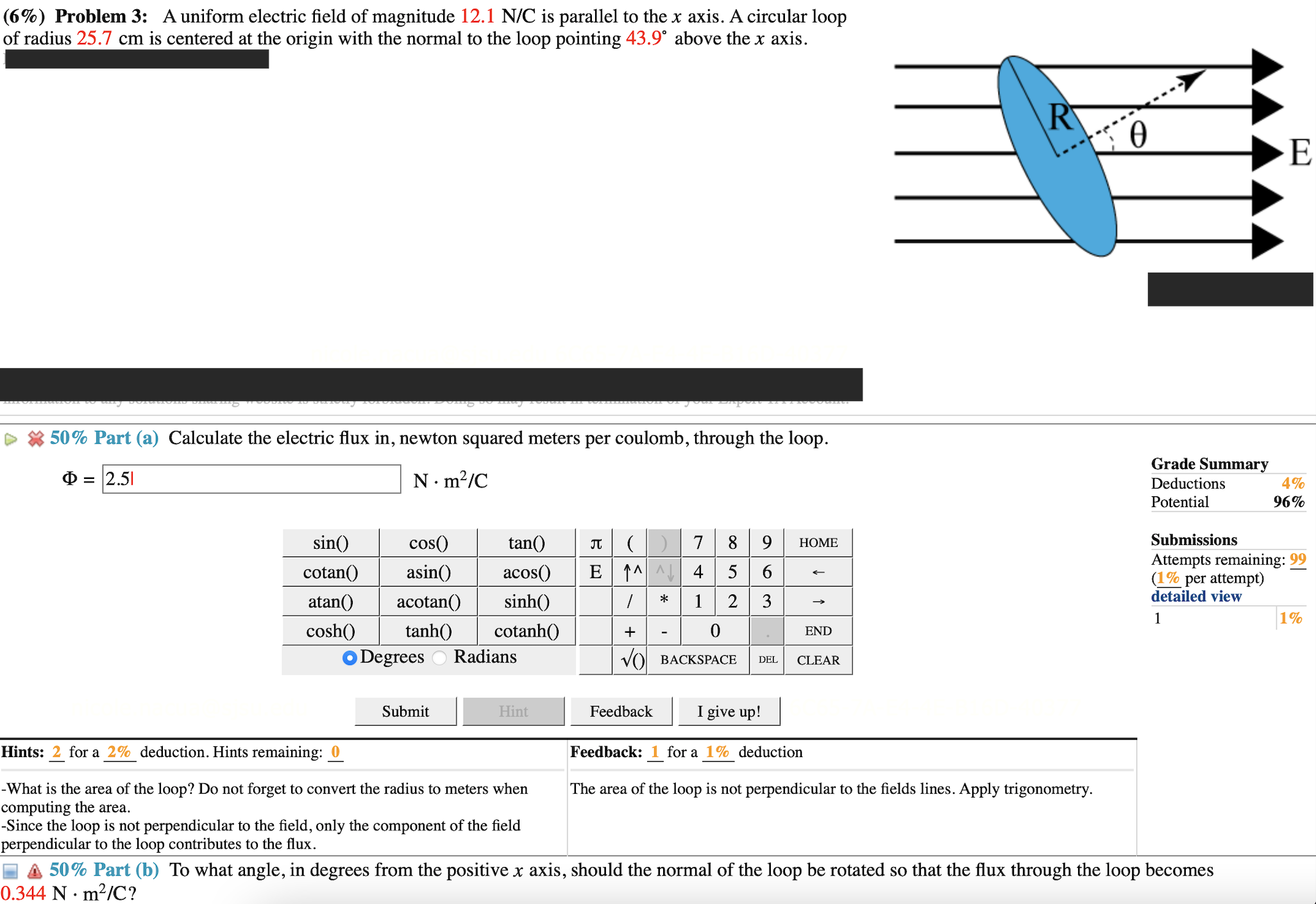 Solved (6%) ﻿Problem 3: A uniform electric field of | Chegg.com