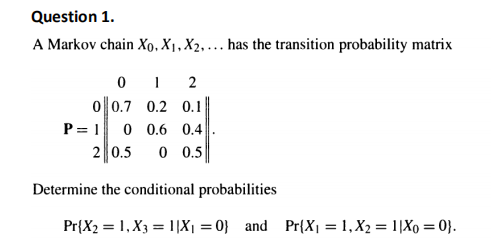 Solved Question 1. A Markov chain Xo, X1, X2,... has the | Chegg.com