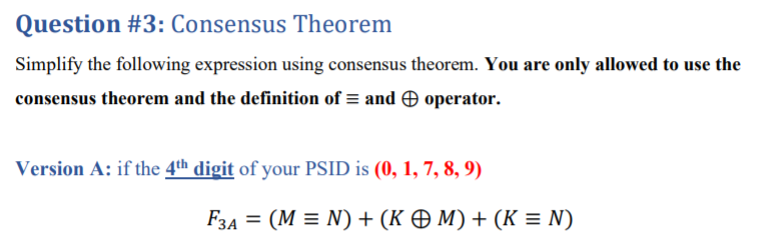 Solved Question #3: Consensus Theorem Simplify the following | Chegg.com