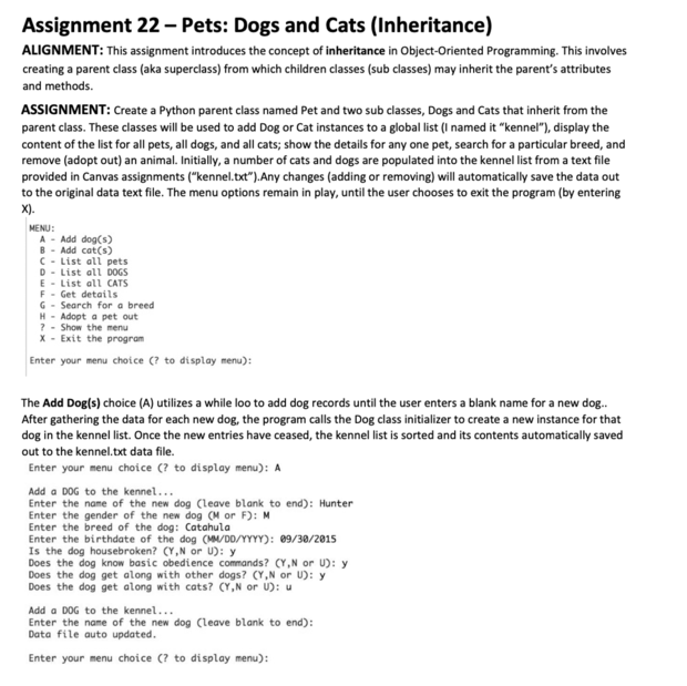 Solved Assignment 22 - Pets: Dogs and Cats (Inheritance) | Chegg.com